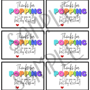 Back to School Student Gift Tags - Thanks for POPPING in - Back to ...