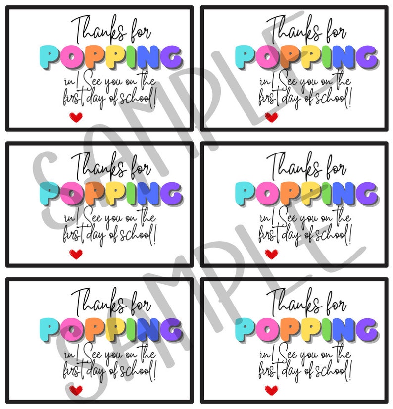 Back to School Student Gift Tags - Thanks for POPPING in - Back to ...