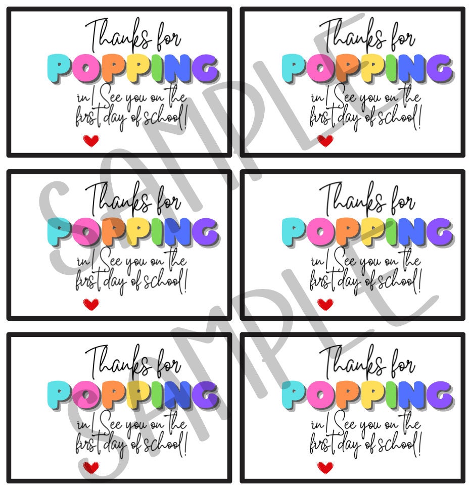 Back to School Student Gift Tags Thanks for POPPING in Back to School ...