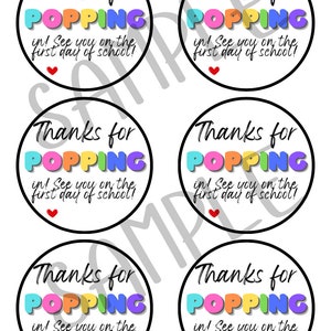Back to School Student Gift Tags - Thanks for POPPING in - Back to ...
