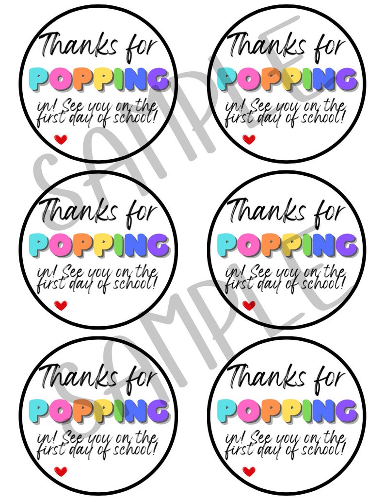 Back to School Student Gift Tags - Thanks for POPPING in - Back to ...