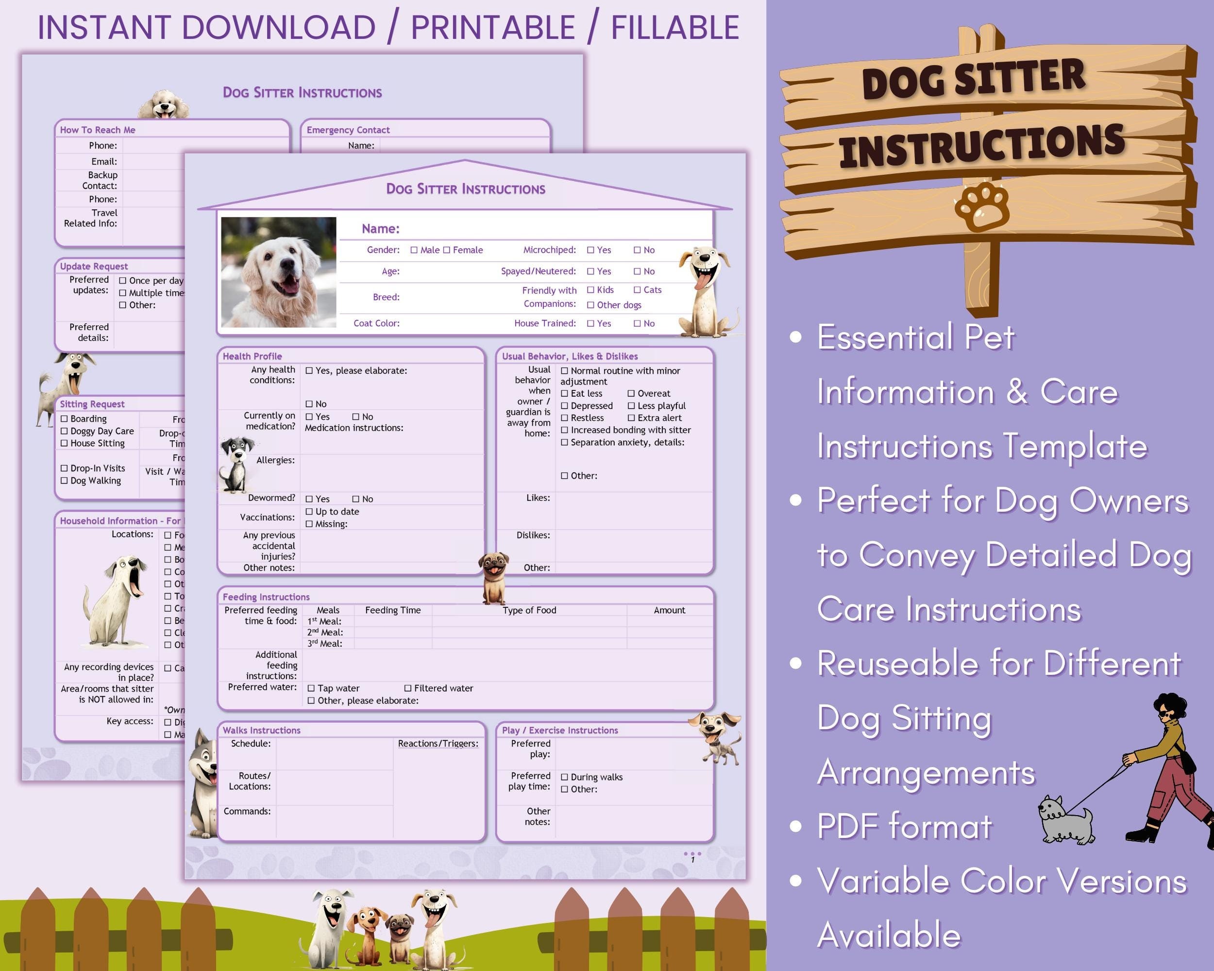 Dog Sitter Instructions Template | Pet Care Guide (PDF Download) - Etsy