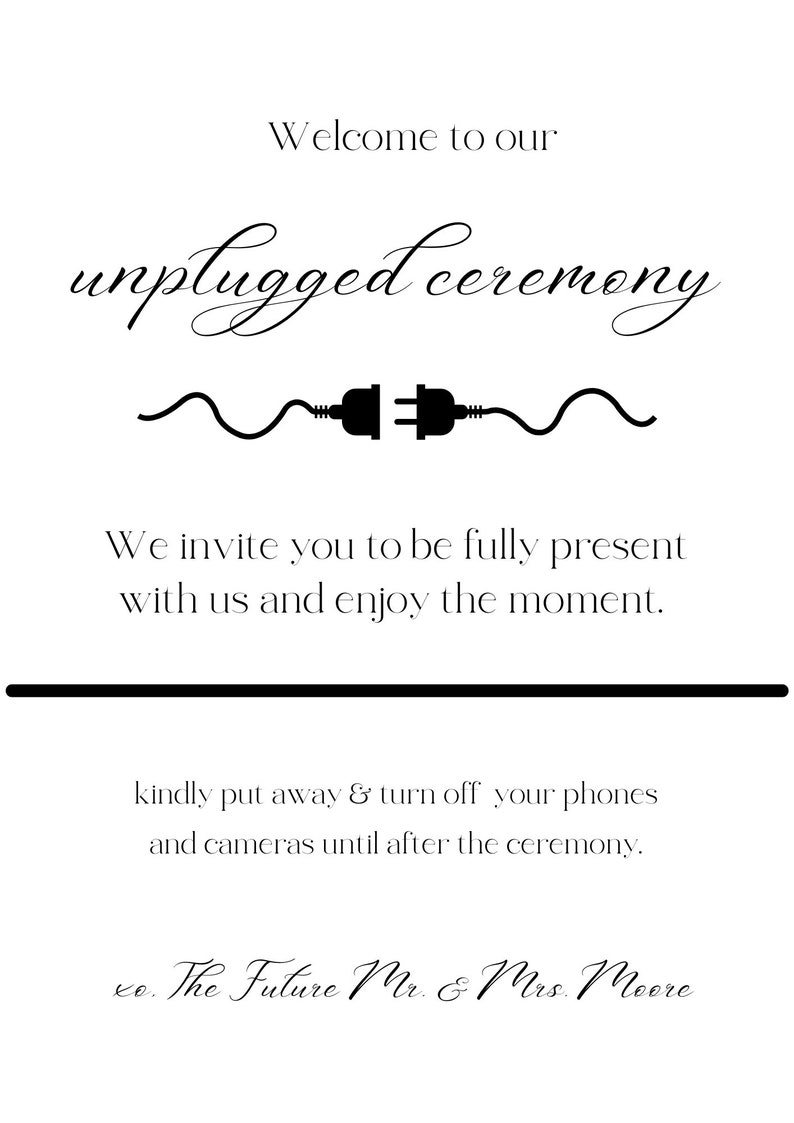 Unplugged Ceremony Poster Sign PRINTABLE DOWNLOAD TEMPLATE - Etsy