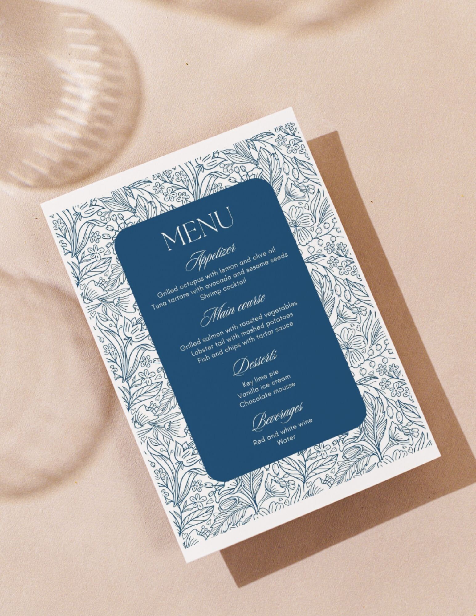 White Blue Elegant Wedding Menu - Etsy