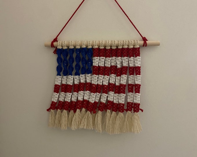 Unique American Flag Macrame With 50 Wooden Stars. Wall or Door Hanging ...