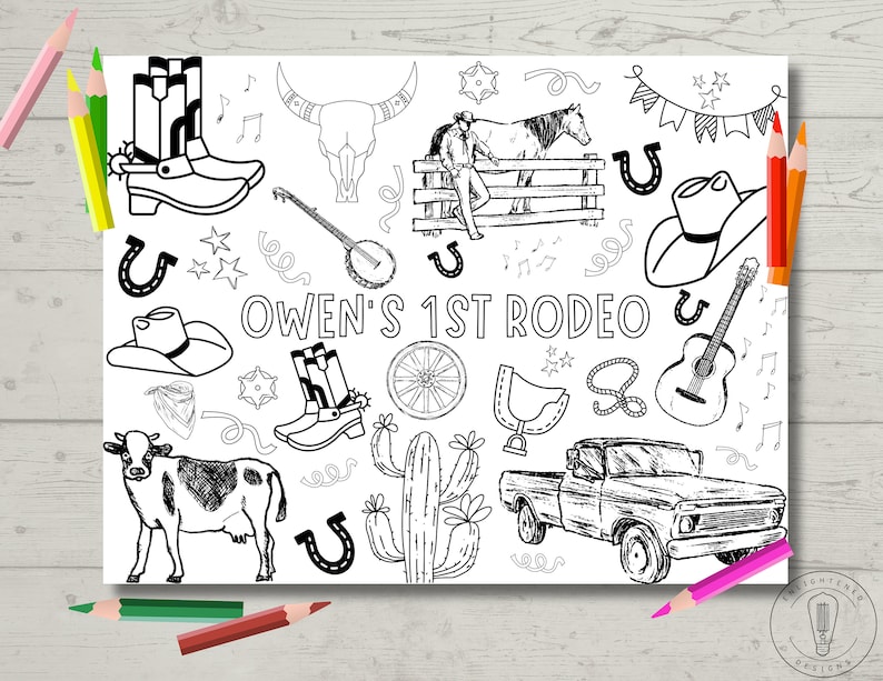 Rodeo Birthday Coloring Page | Birthday Activity | Coloring Sheet ...