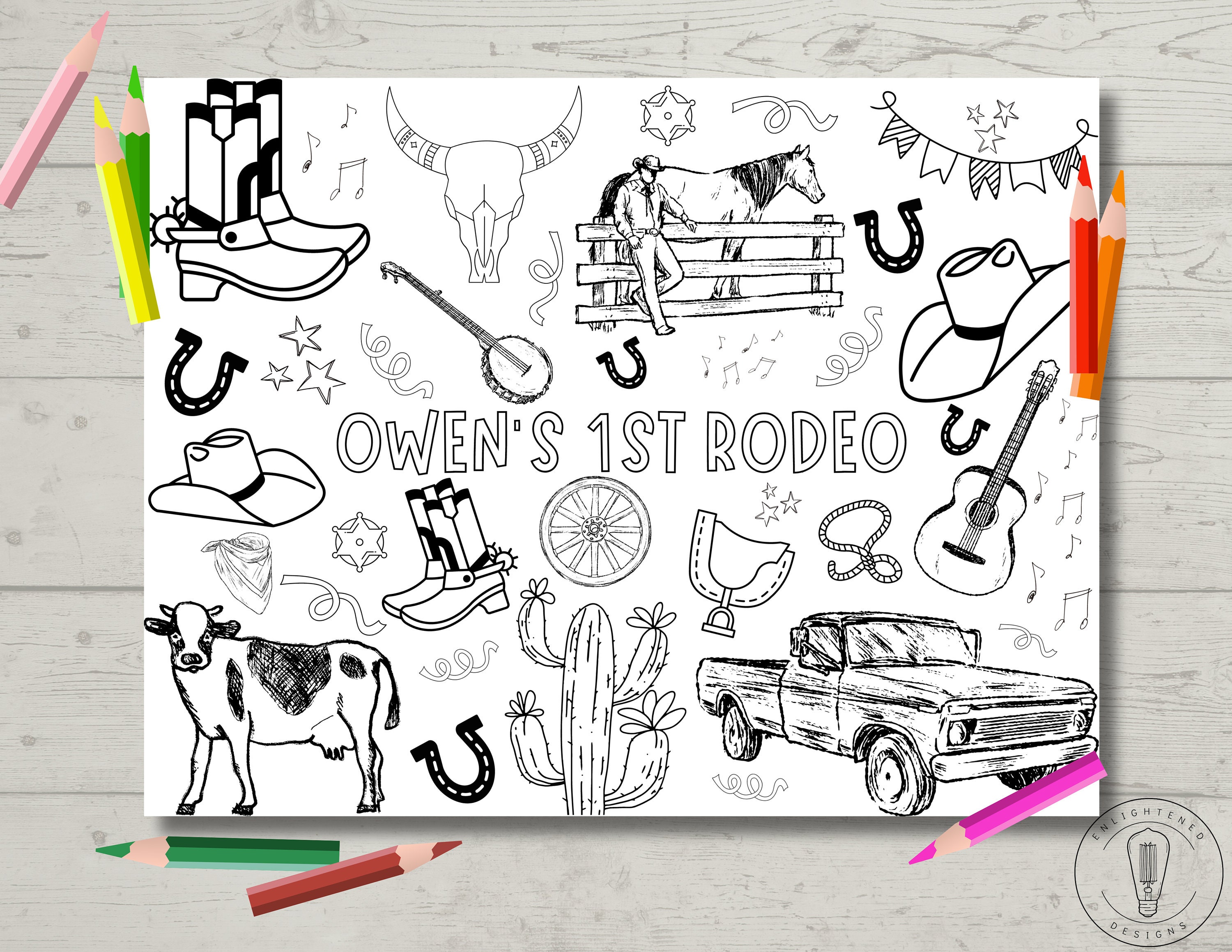 Rodeo Birthday Coloring Page | Birthday Activity | Coloring Sheet ...