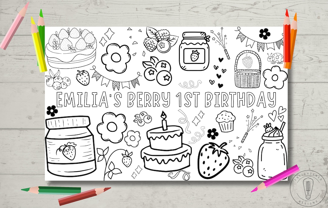 Berry First Birthday Coloring Page | Birthday Activity | Birthday Decor ...