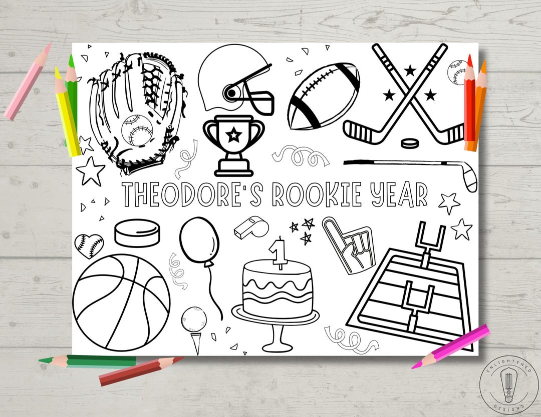 Sports Birthday Coloring Sheet | Rookie Year Birthday Game | Bday Decor ...