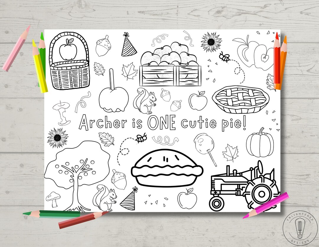 ONE Cutie Pie Birthday Coloring Sheet | Fall/autumn Personalized ...
