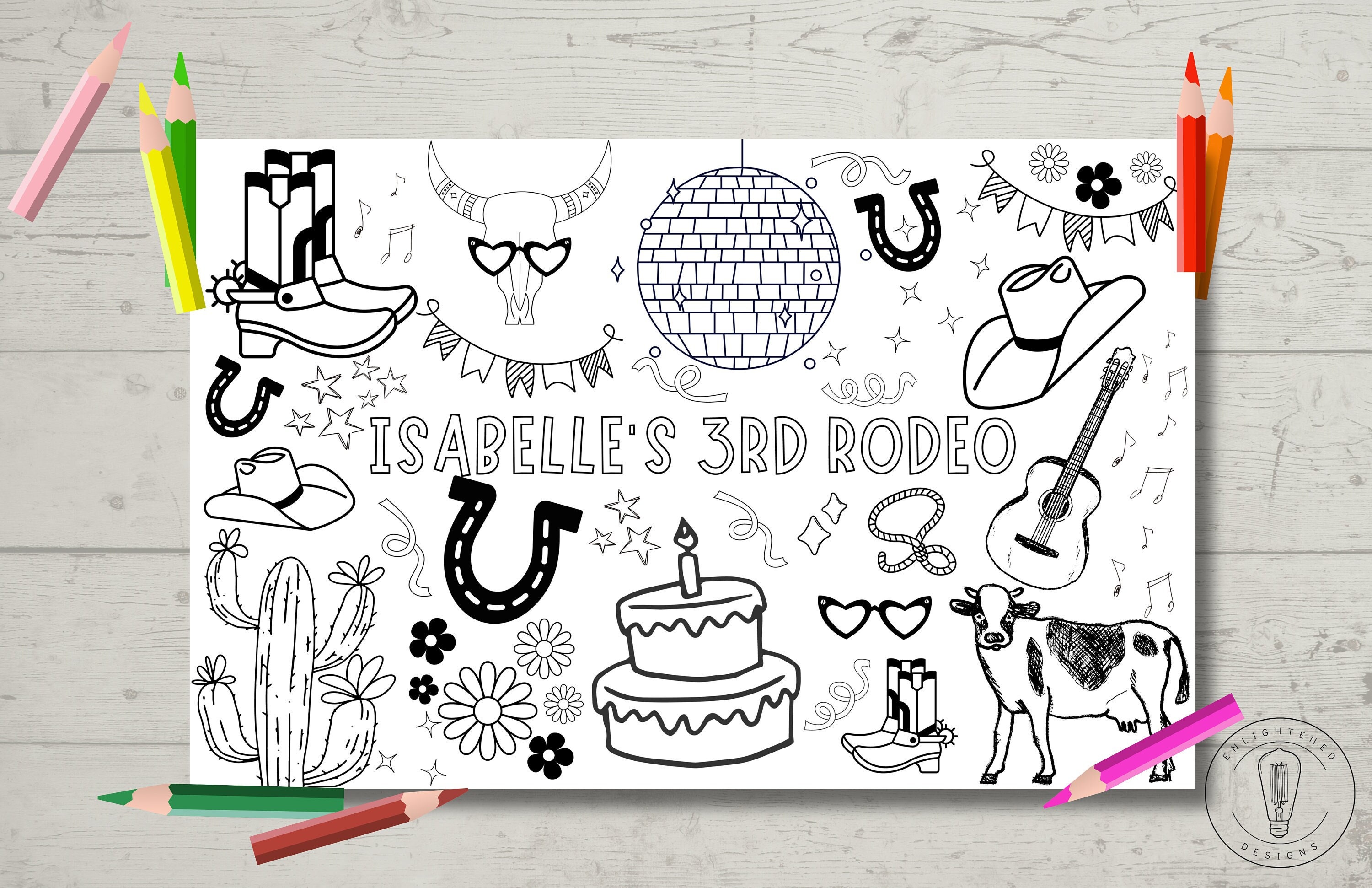 Rodeo Birthday Coloring Page | Birthday Activity | Coloring Sheet ...