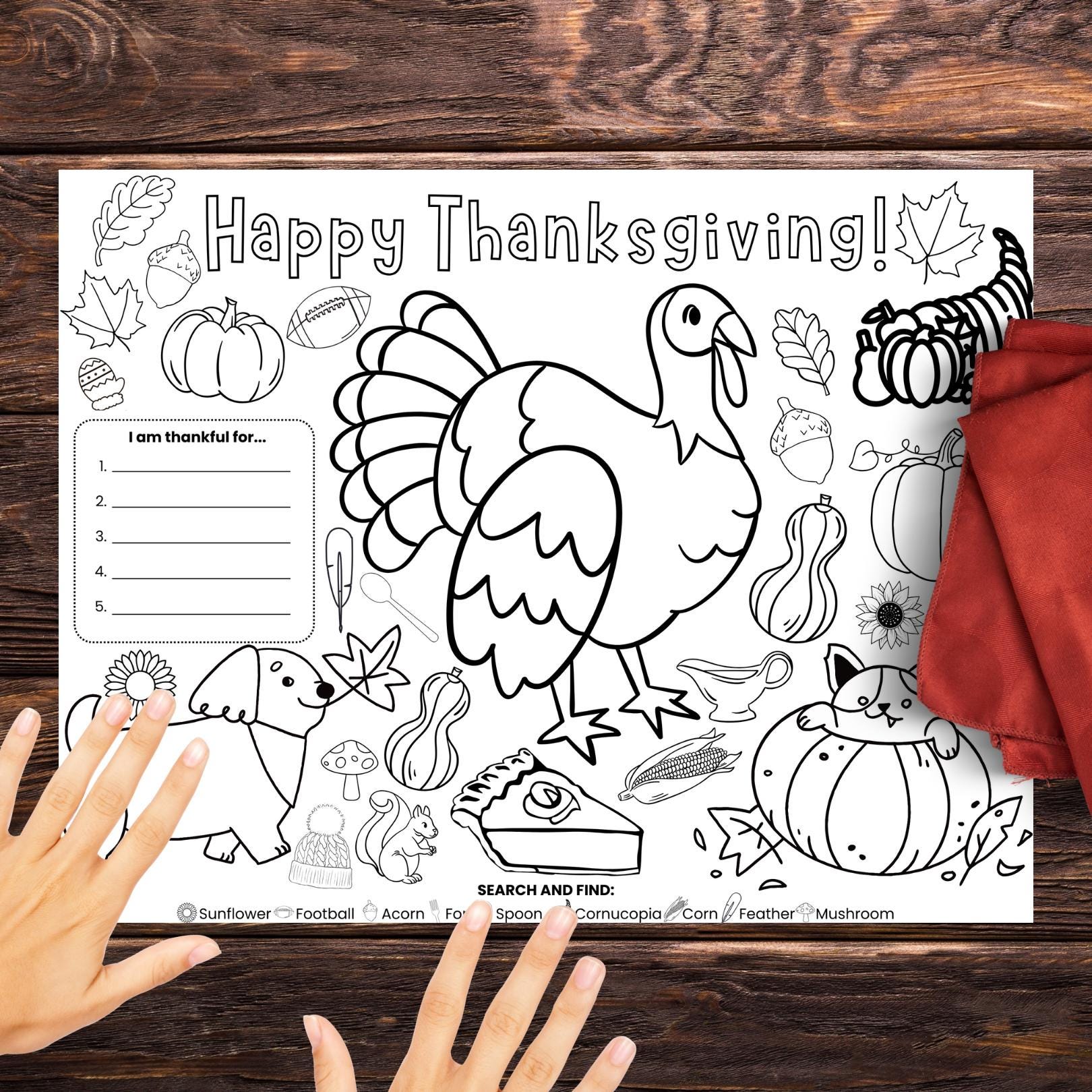 Thanksgiving Coloring Sheet Placemat | Holiday Party Decor | Thankful ...