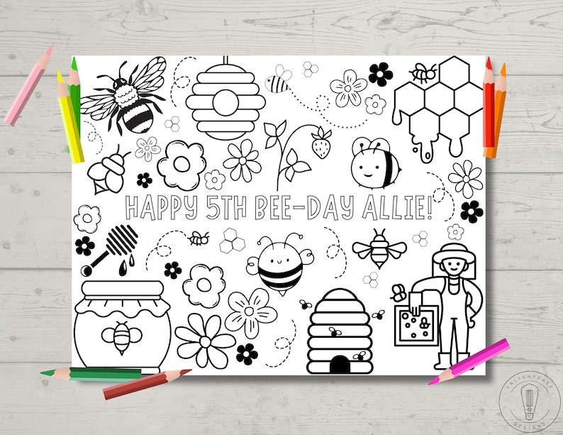 Bee Day Birthday Coloring Page | Birthday Activity | First Birthday ...