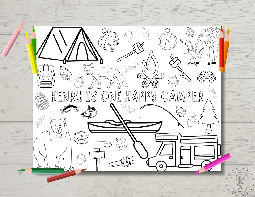 ONE Happy Camper Birthday Coloring Sheet | Personalized Birthday ...