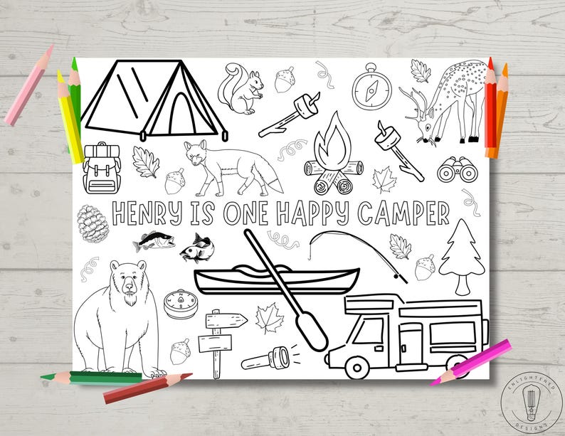 ONE Happy Camper Birthday Coloring Sheet | Personalized Birthday ...