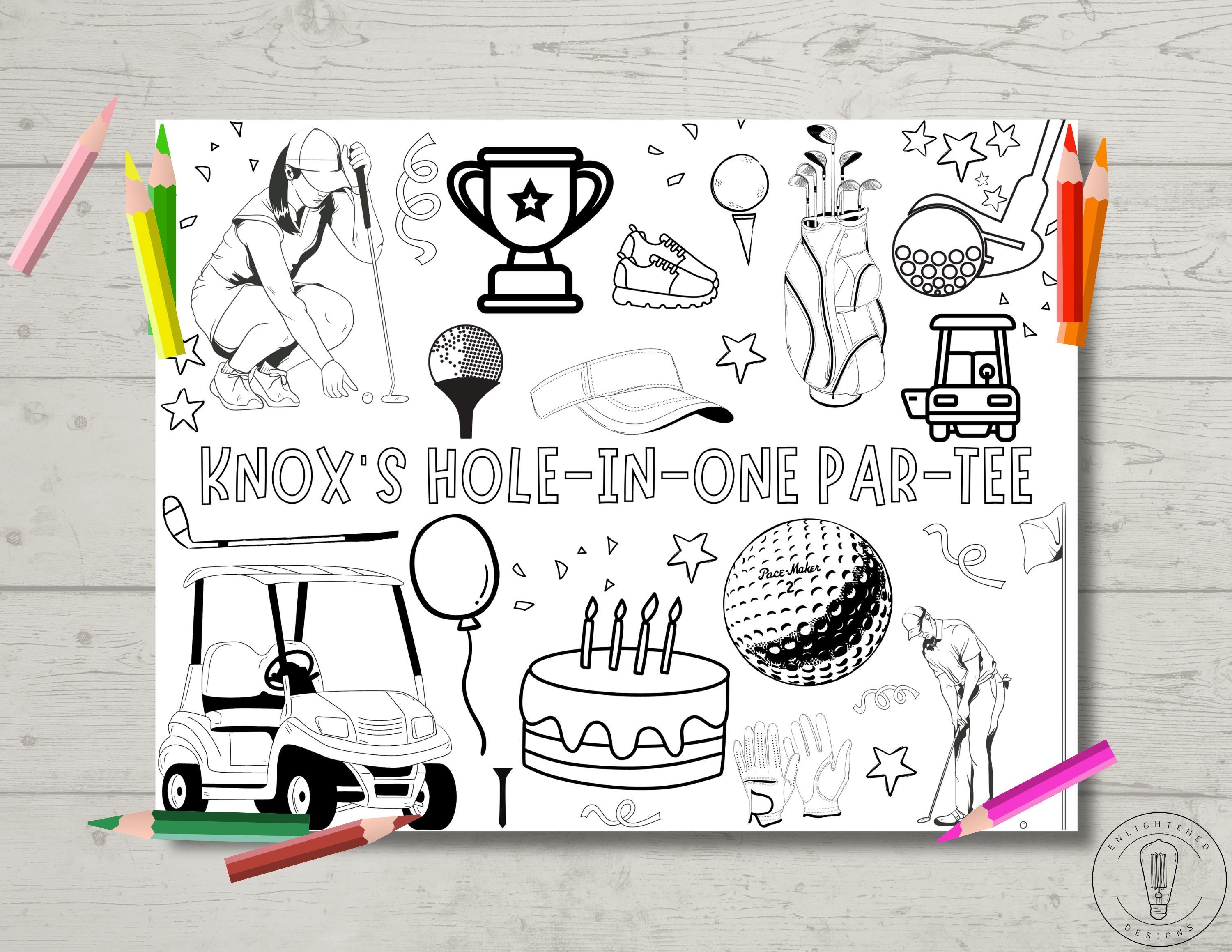 Golf Birthday Coloring Sheet | Hole-in-one Par-tee | Personalized ...