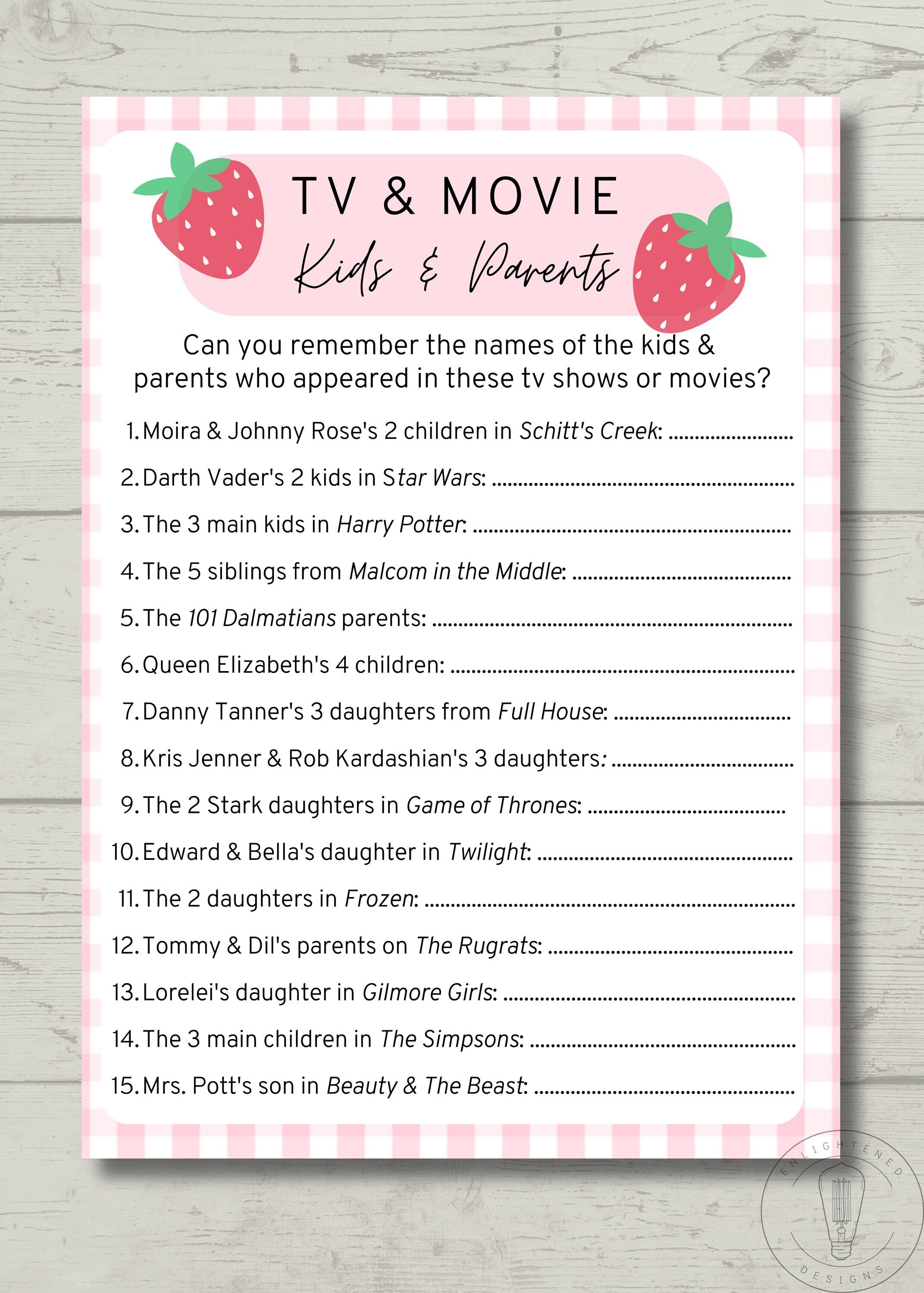 Berry Sweet Baby Shower TV Character Guessing Game | Baby Shower Games ...