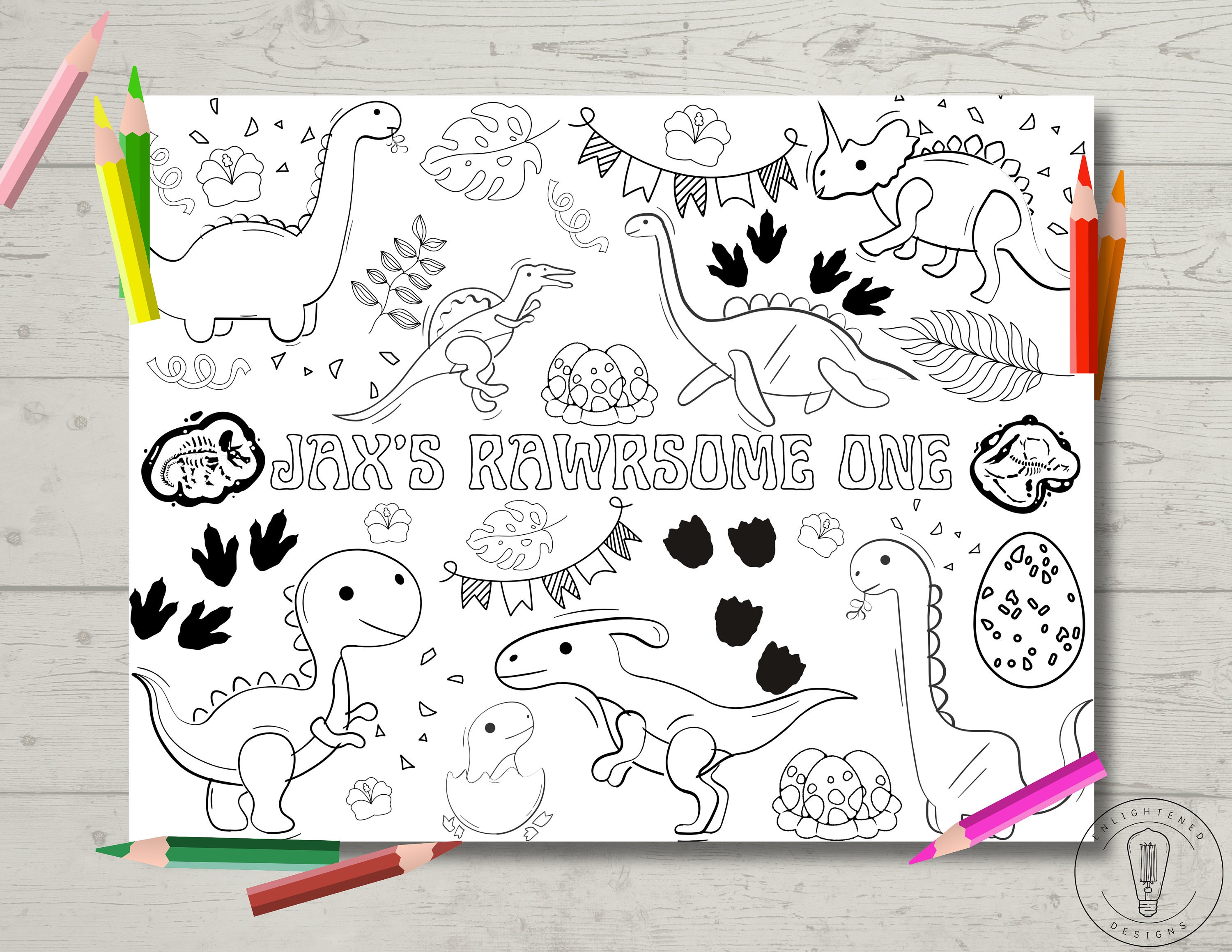 Dinosaur Birthday Coloring Page Birthday Activity Birthday Decor ...