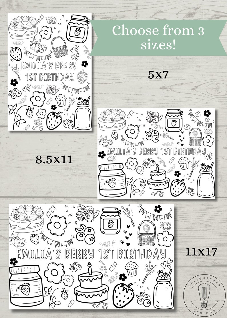 Berry First Birthday Coloring Page | Birthday Activity | Birthday Decor ...