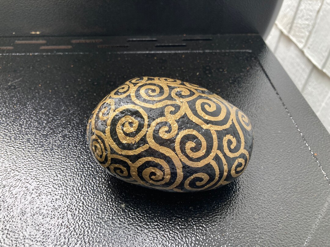 Golden Swirl Painted Rock - Etsy