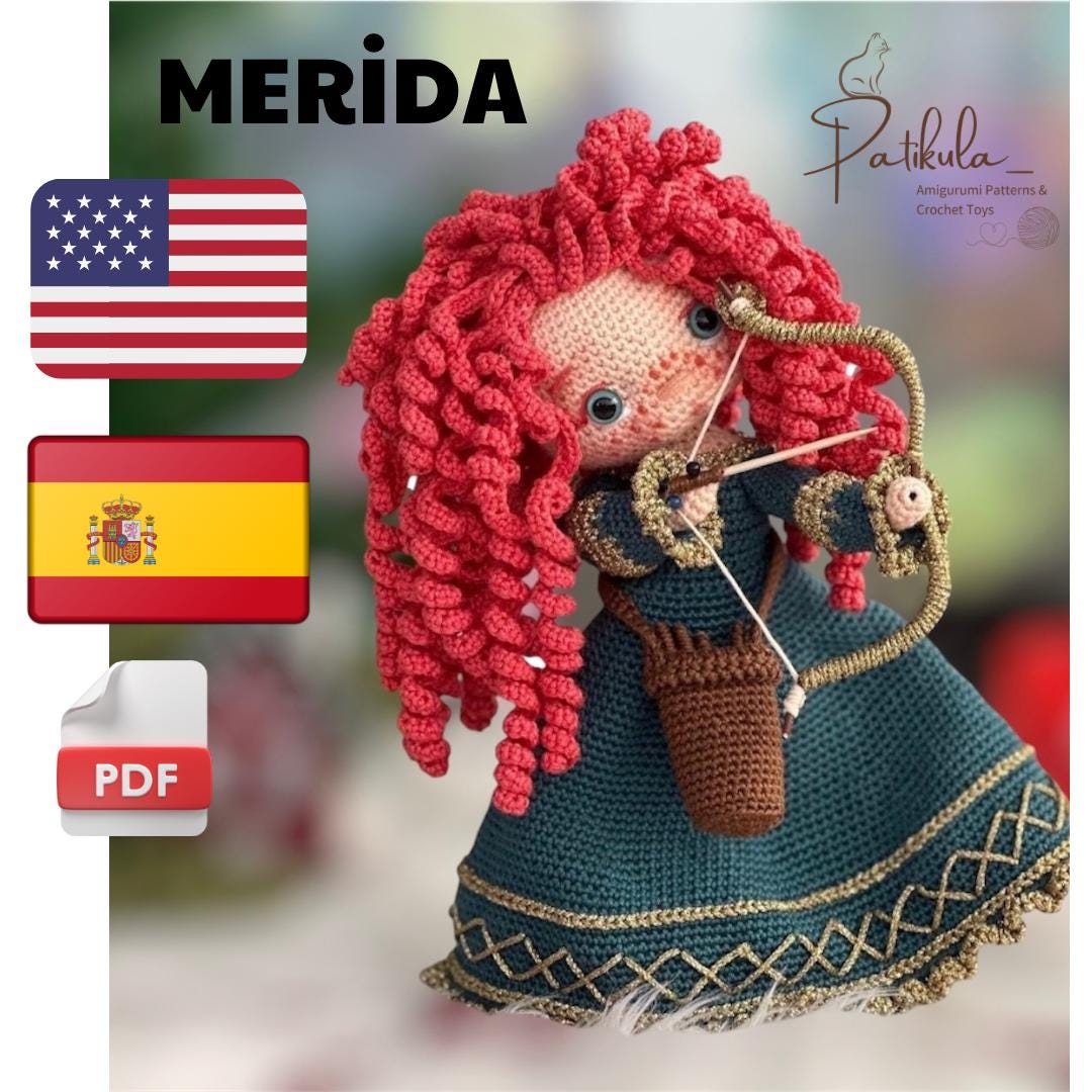 Crochet Pattern Princess Merida Doll, Amigurumi Princess Doll Pattern ...