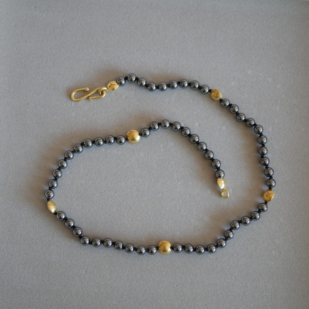 Noble Necklace, 750 Gold Clasp and Intermediate Parts, Hematite Beads ...