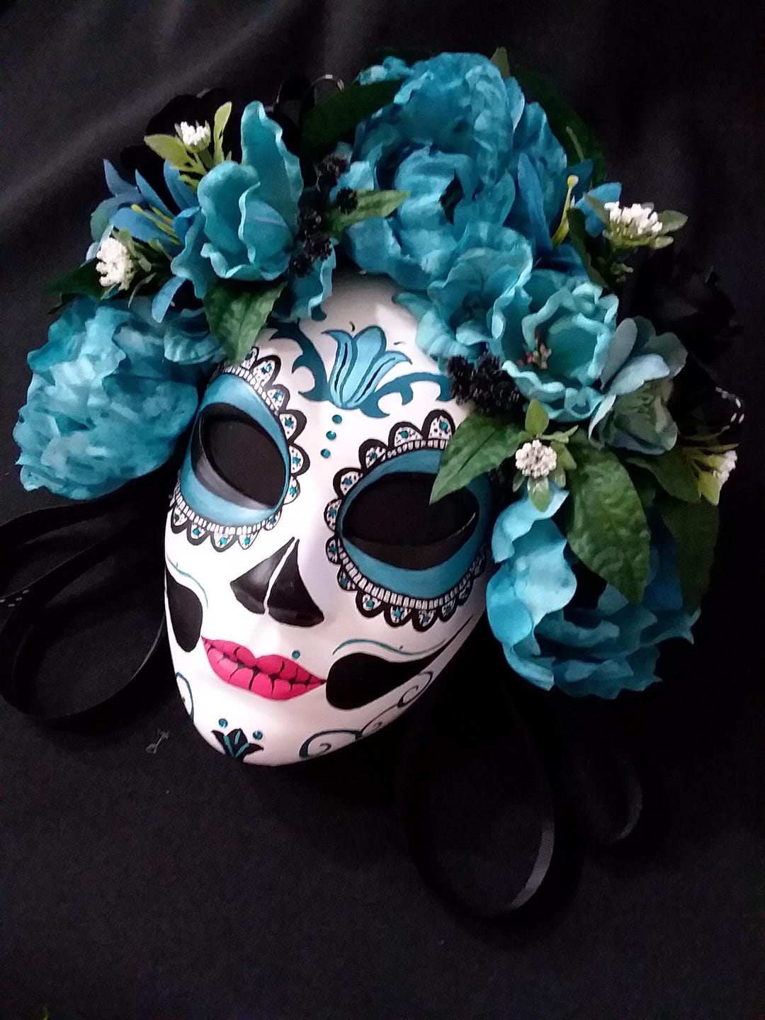 Day of the Dead Hand Painted Mask (dia De Los Muertos) / White Base ...