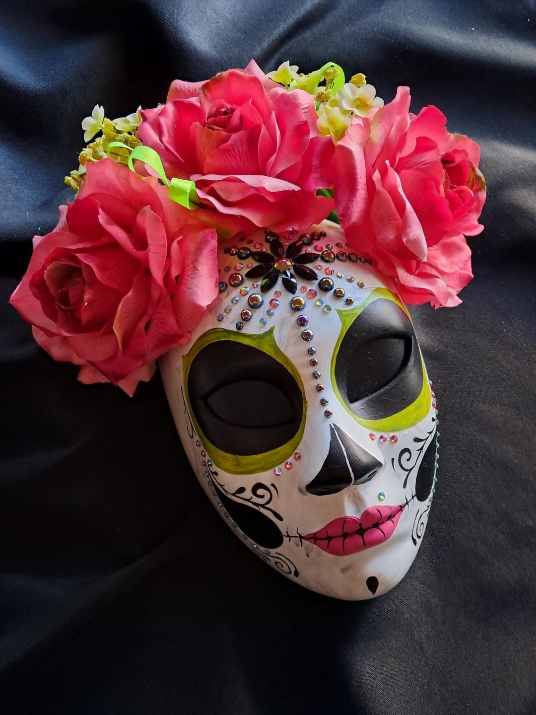 Day of the Dead Catrina Mask (dia De Los Muertos) / Light Grey With Hot ...