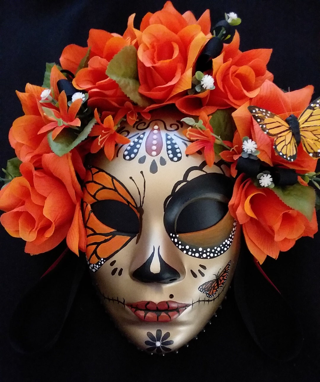 Day of the Dead Hand Painted Catrina Mask dia De Los Muertos / Gold ...