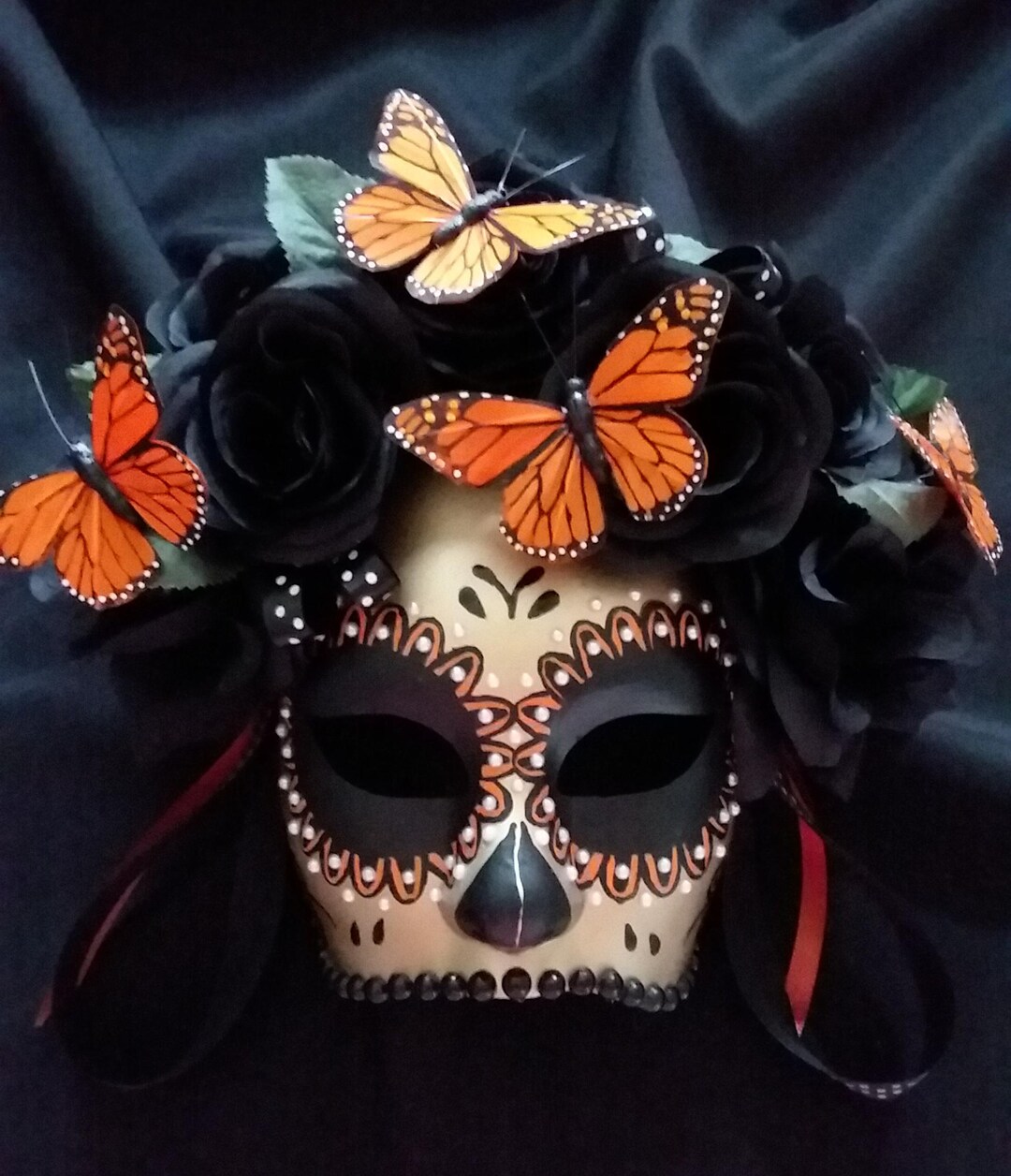 Day of the Dead Hand Painted Catrina Mask (dia De Los Muertos) / 3/4 ...