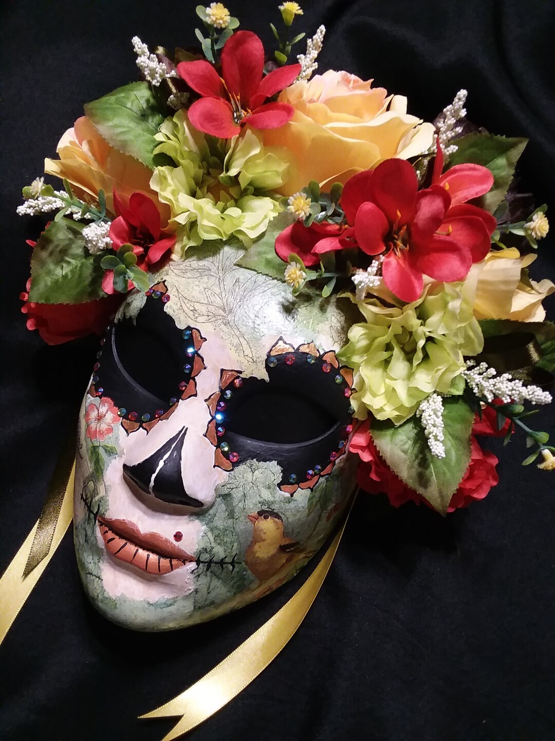Day of the Dead Hand Painted Mask dia De Los Muertos / Decoupaged ...
