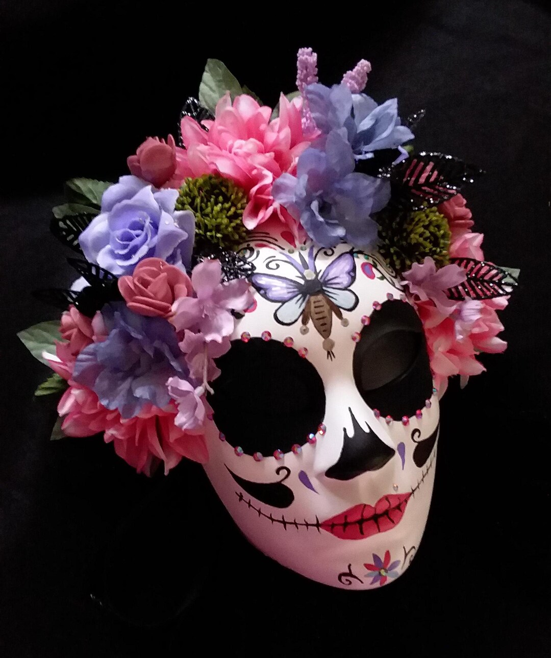 Day of the Dead Hand Painted Catrina Mask (dia De Los Muertos) / White ...