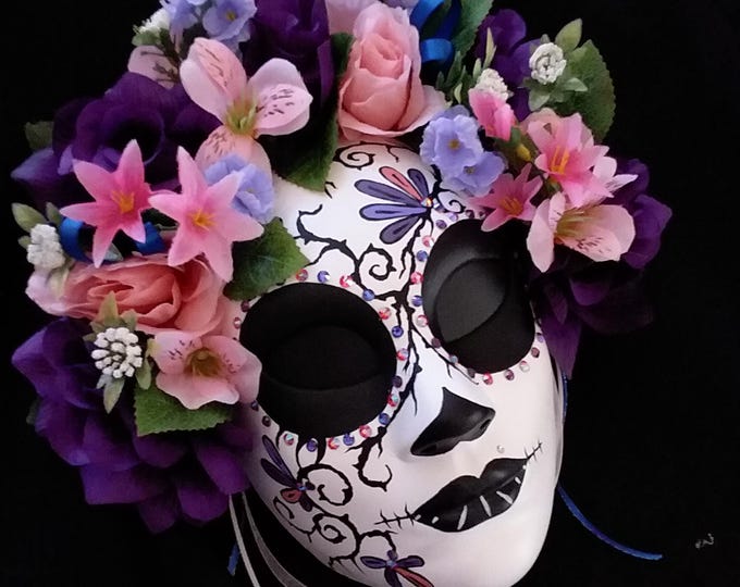 Day of the Dead Hand Painted Catrina Mask dia De Los Muertos / White ...