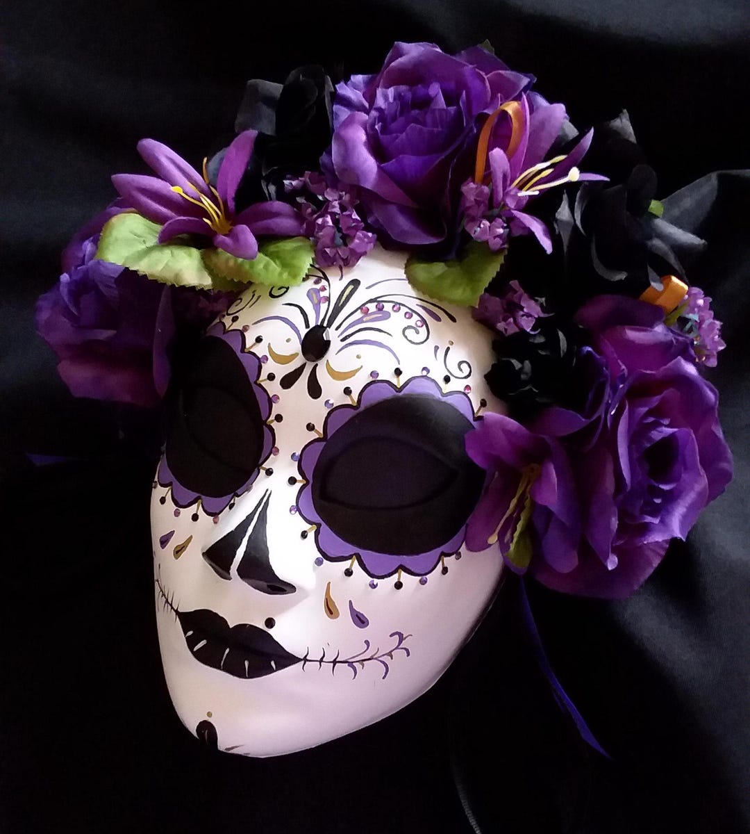 Day of the Dead Hand Painted Catrina Mask dia De Los Muertos / White ...