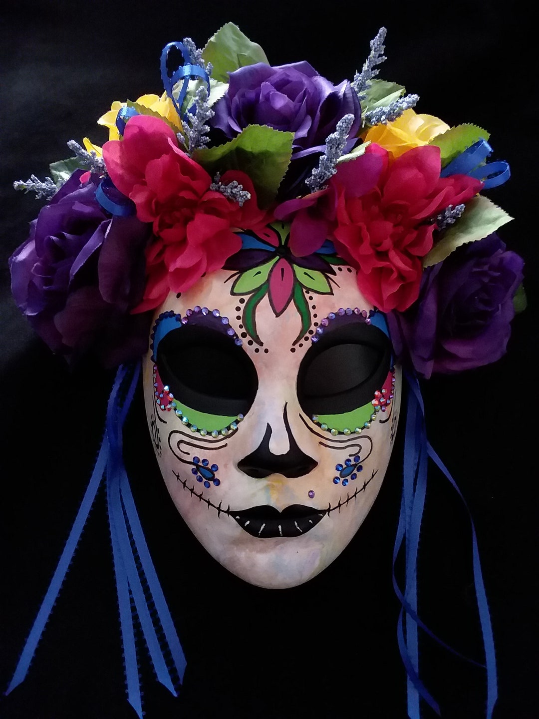Day of the Dead Hand Painted Mask dia De Los Muertos / Pastel Base ...