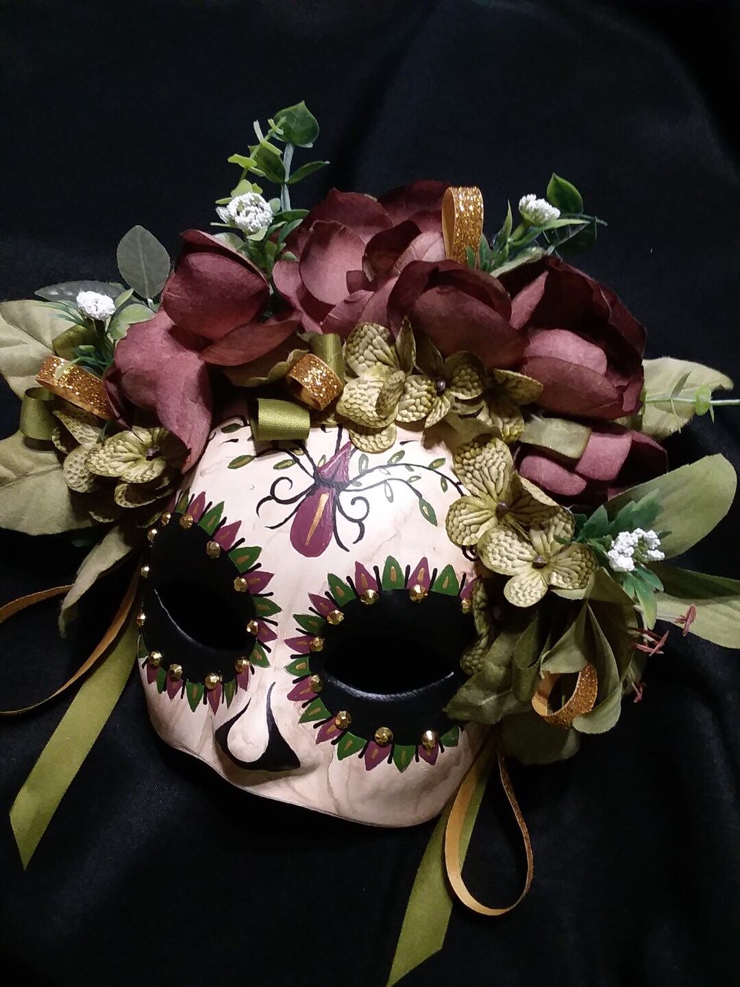 Day of the Dead Hand Painted Mask dia De Los Muertos / 3/4 Mask W ...