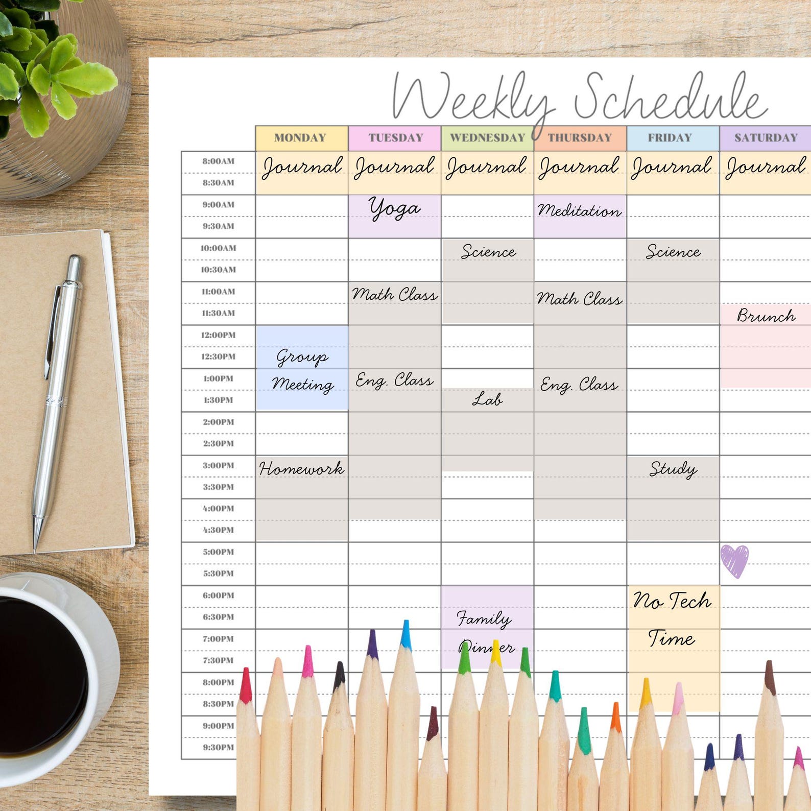 Weekly Block Schedule Printable: Hourly Time Blocking Planner (PDF ...