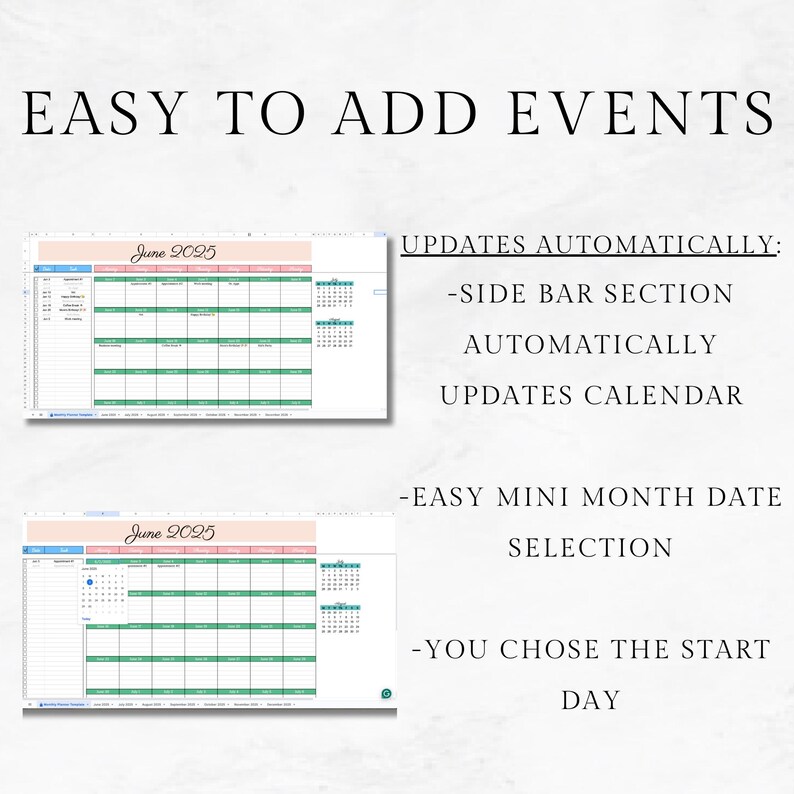 Monthly Calendar Google Sheets Template | Undated Digital Spreadsheet ...