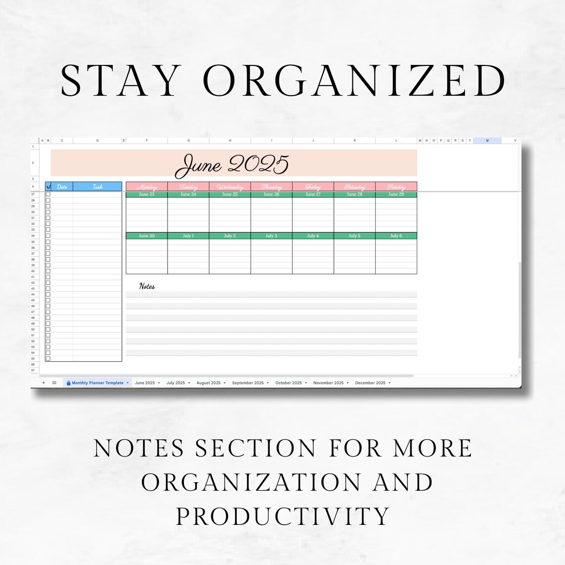 Monthly Calendar Google Sheets Template | Undated Digital Spreadsheet ...