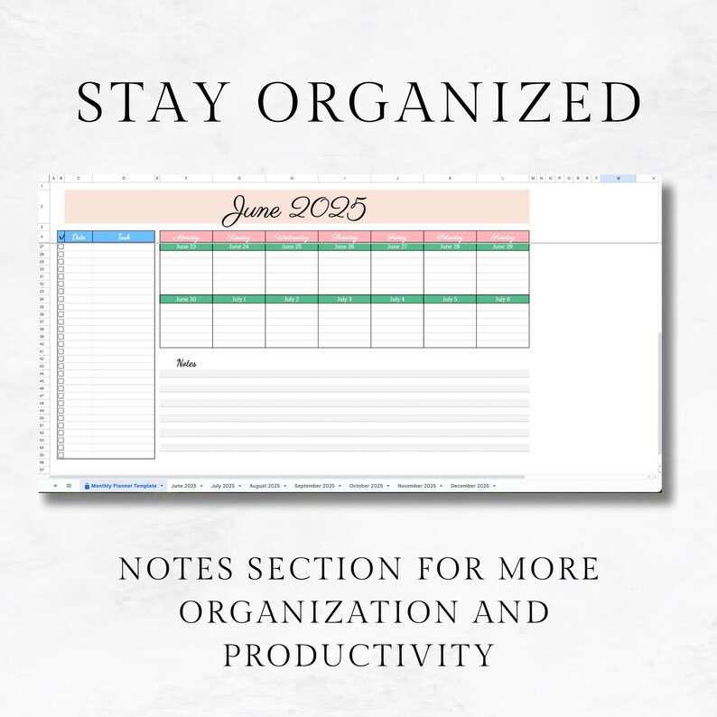Monthly Calendar Google Sheets Template | Undated Digital Spreadsheet ...