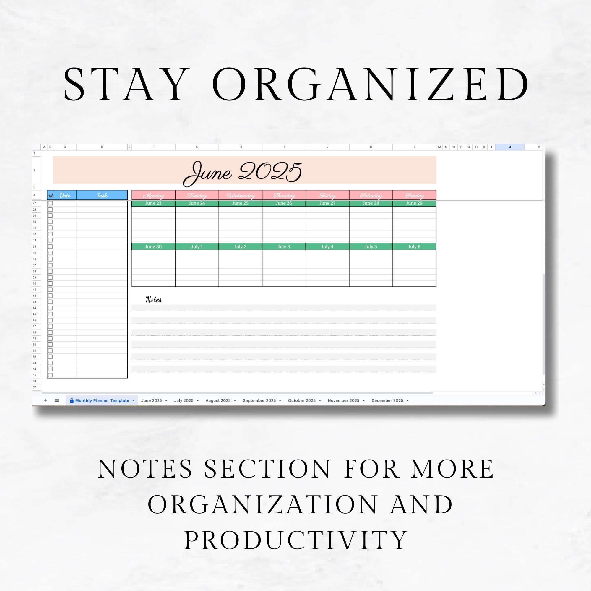 Monthly Calendar Google Sheets Template | Undated Digital Spreadsheet ...