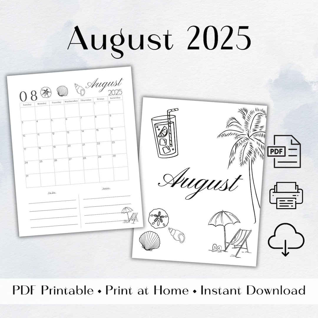August 2025 Monthly Calendar Printable: Minimalist Black & White ...