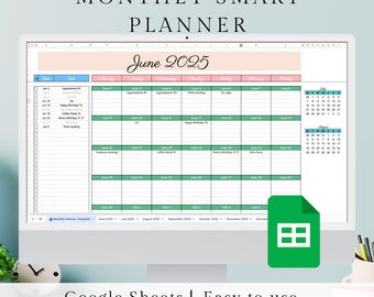 Monthly Calendar Google Sheets Template | Undated Digital Spreadsheet ...