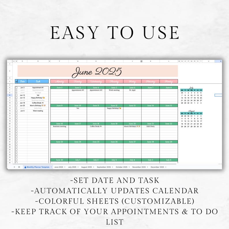 Monthly Calendar Google Sheets Template | Undated Digital Spreadsheet ...