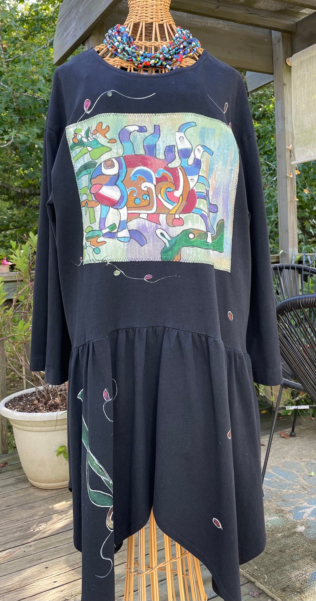 Vintage Wearable Art, Hand-painted Fish Dress, Cotton Jersey, Size S ...