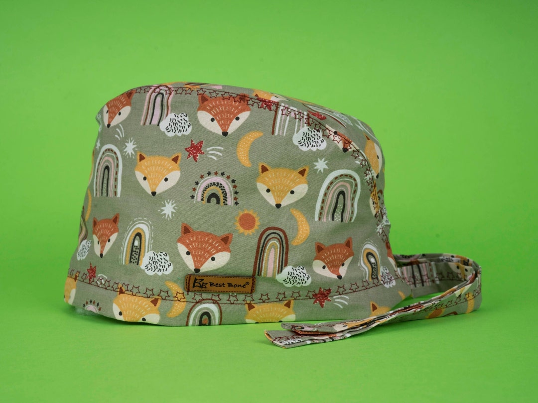 Fox Pattered Surgical Caps, %100 Pattern Design, Unisex, Animals ...