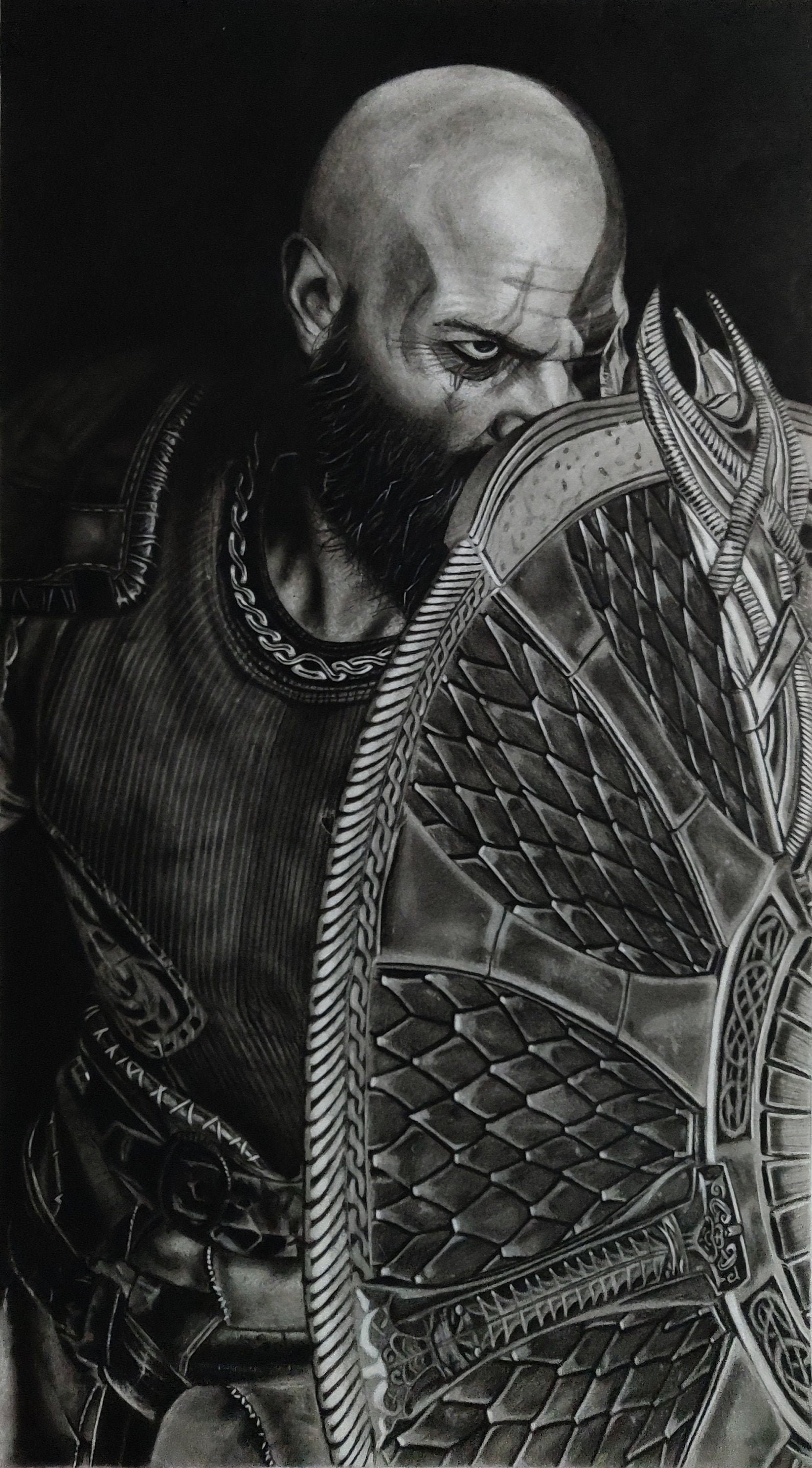 God of War Kratos Charcoal Painting - Etsy