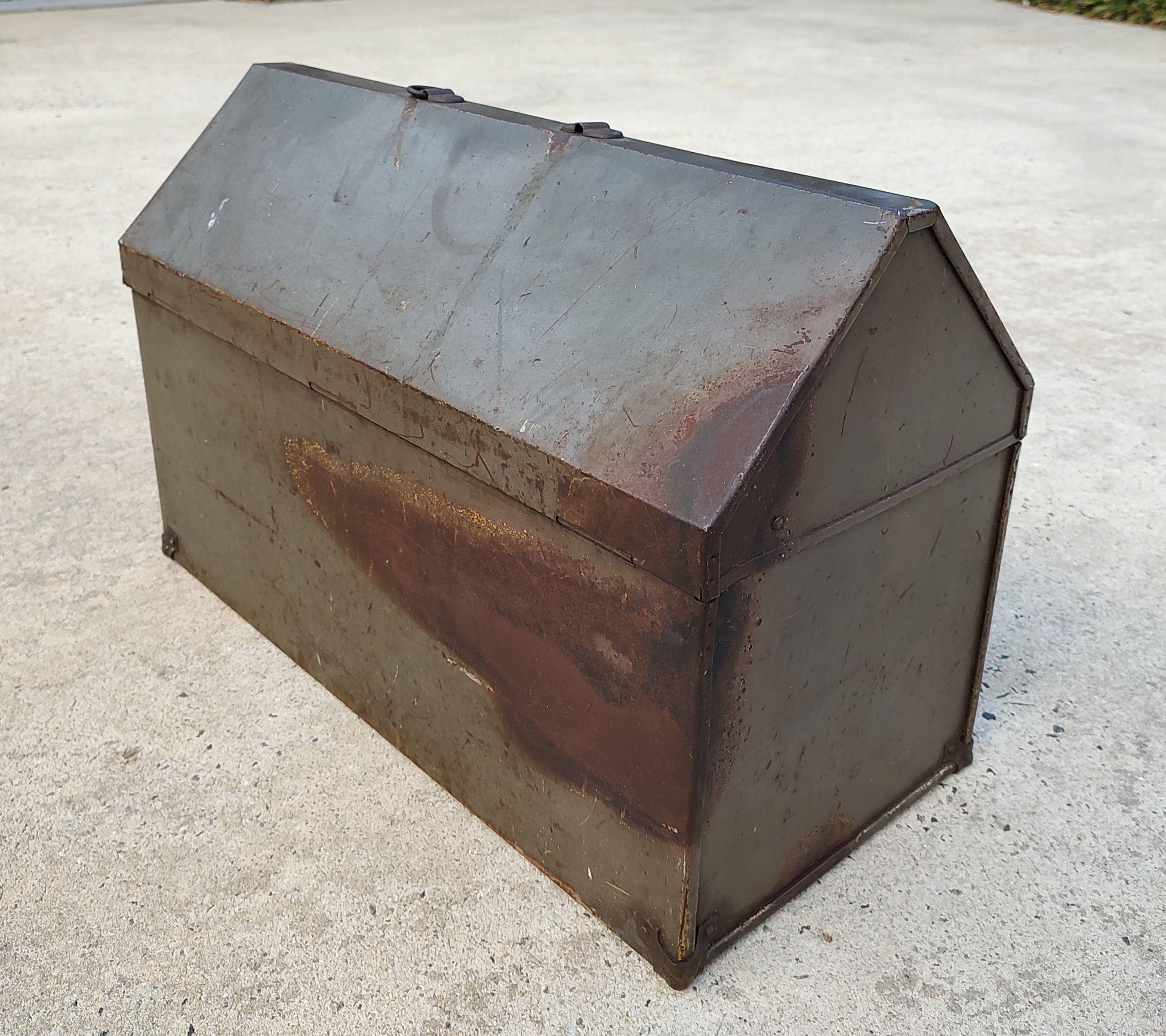 1920s Metal Tool Box Chest Oversized Industrial Machine Age Pyramid Top ...