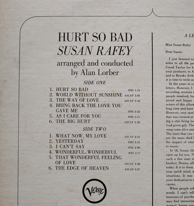 Susan Rafey Hurt so Bad Funk Soul Music Vinyl LP Verve V-8636 - Etsy