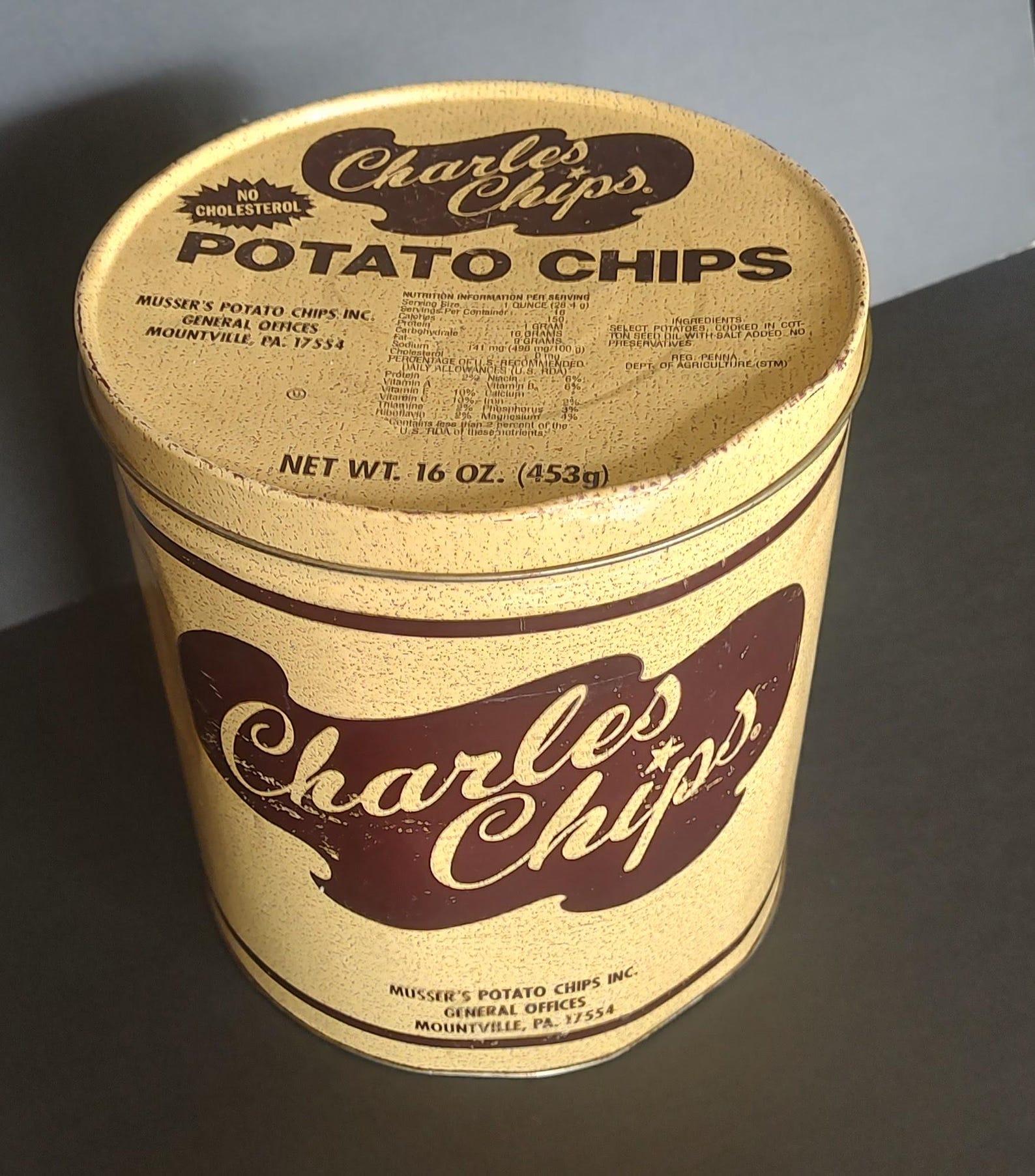 Charles Potato Chips Can Vintage Advertising 16 Oz Mountville PA Musser ...